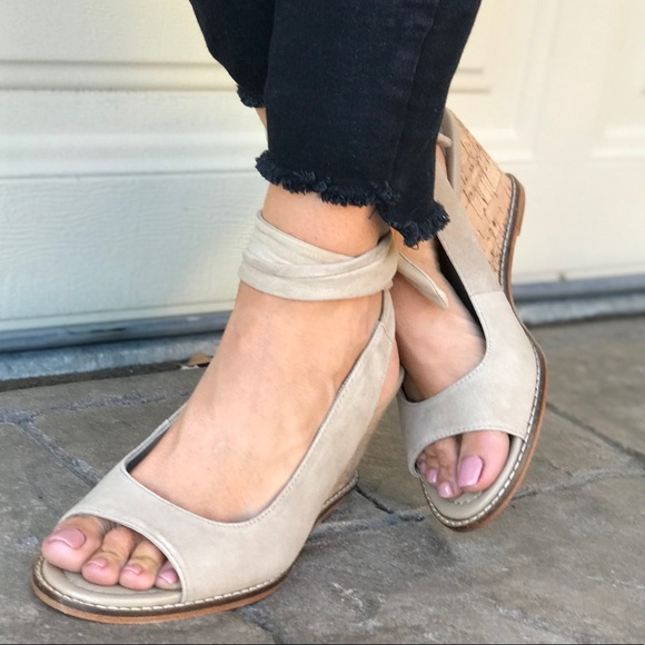 Anthropologie | Shoes | Tan Suede Tie Back Slingback Wedge Sandal ...
